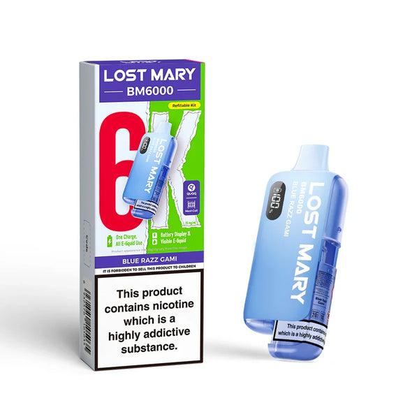 LOST MARY BM6000 v2 BLUEBERRY RAZZ GAMI PRE-FILLED VAPE KIT - 20mg ...